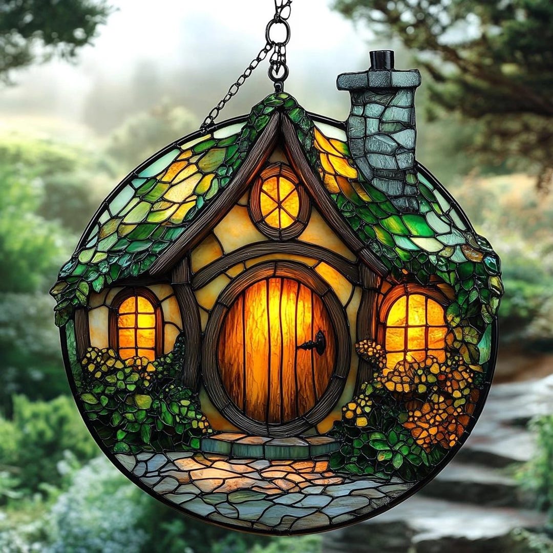 Fantasy Hobbit House Faux Stained Glass Suncatcher, the Shire Acrylic ...