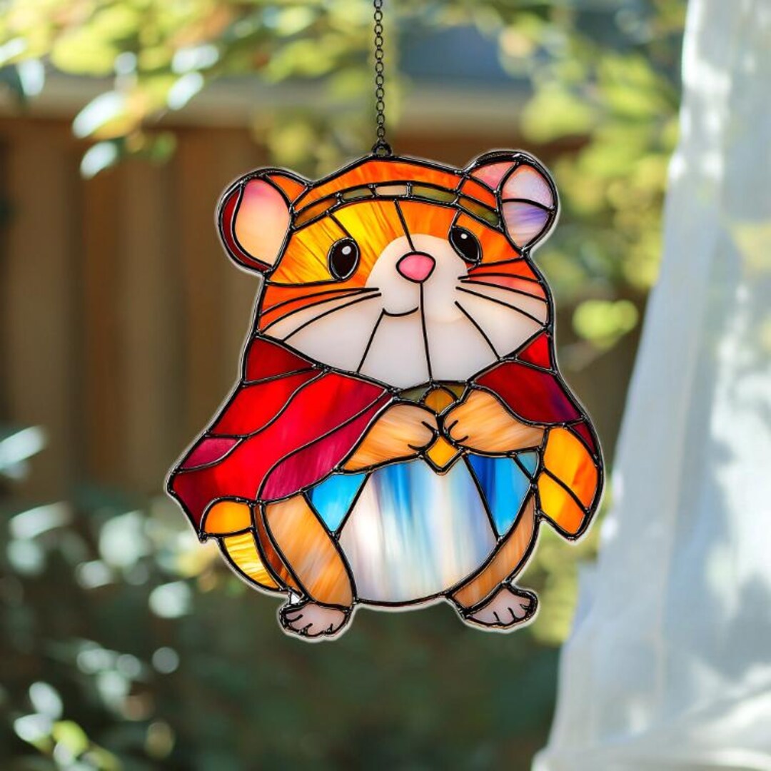 Acrylic Hamster Faux Stained Glass Suncatcher, Pet Window Hanger for ...