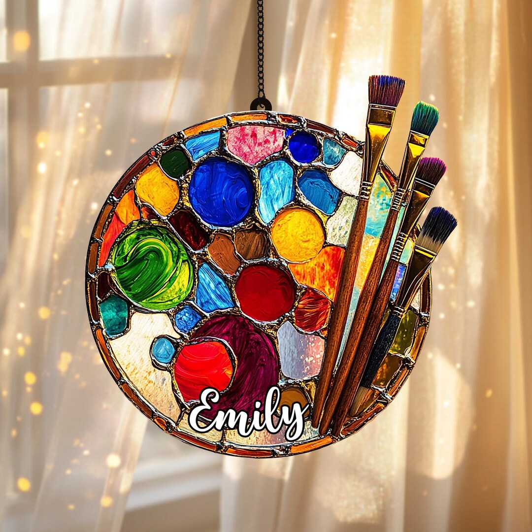 Faux Stained Glass Paint Palette Suncatcher, Custom Acrylic Artist Gift ...