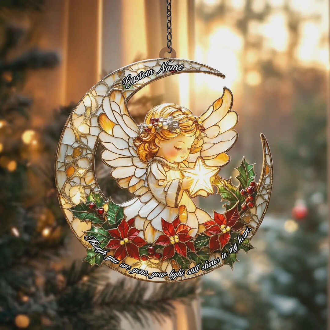 Personalized Memorial Angel Faux Stained Glass Suncatcher and Ornament ...