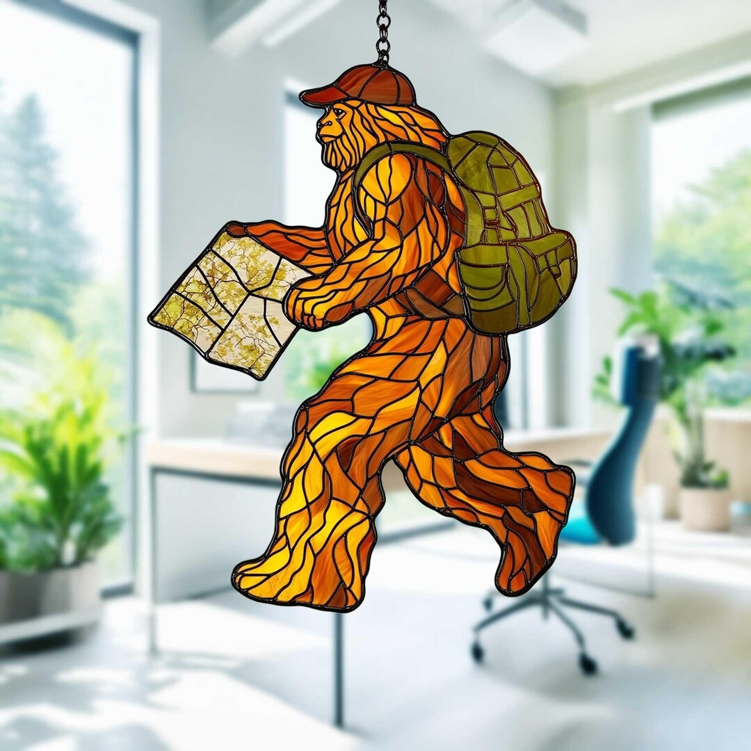 Adventure Bigfoot Acrylic Suncatcher, Faux Stained Glass Sasquatch ...