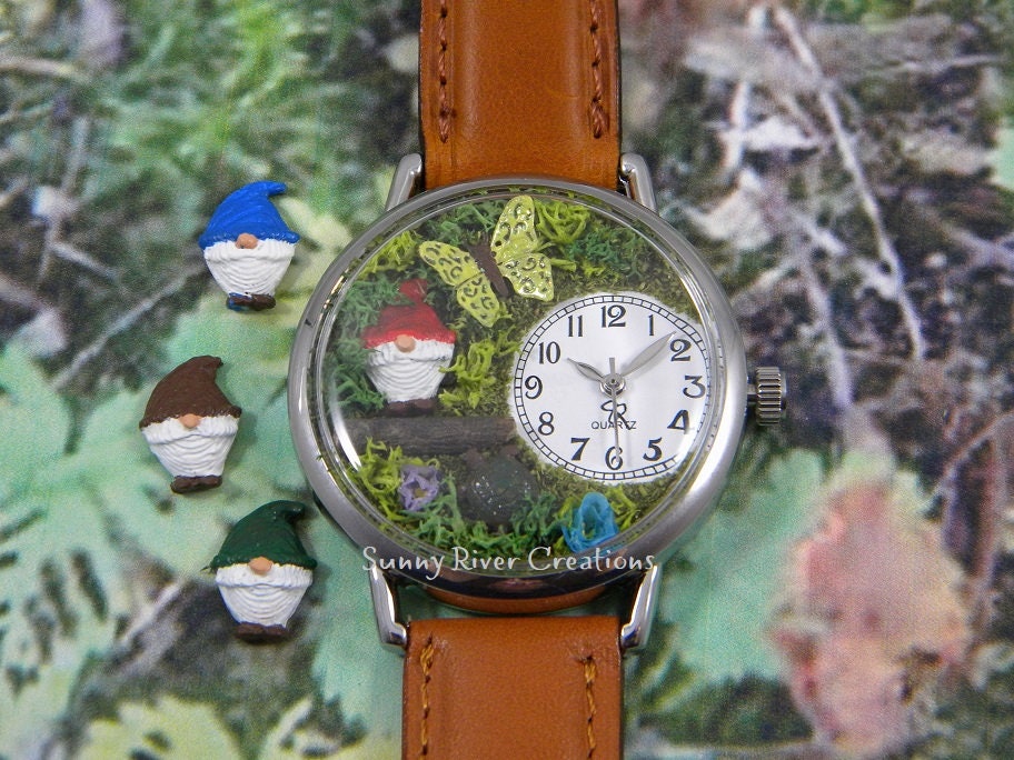 Gnome Watch With Cute Little Gnome Sitting on a Log Greenery | Etsy