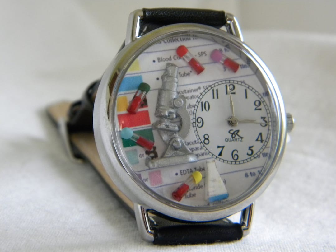 Laboratory Scientist Watch With Vials, Microscope, Beaker, Order of ...