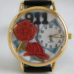 Emergency 911 Watch With Fireman's Hat and Hatchet, EMT, Medic, Rescue ...