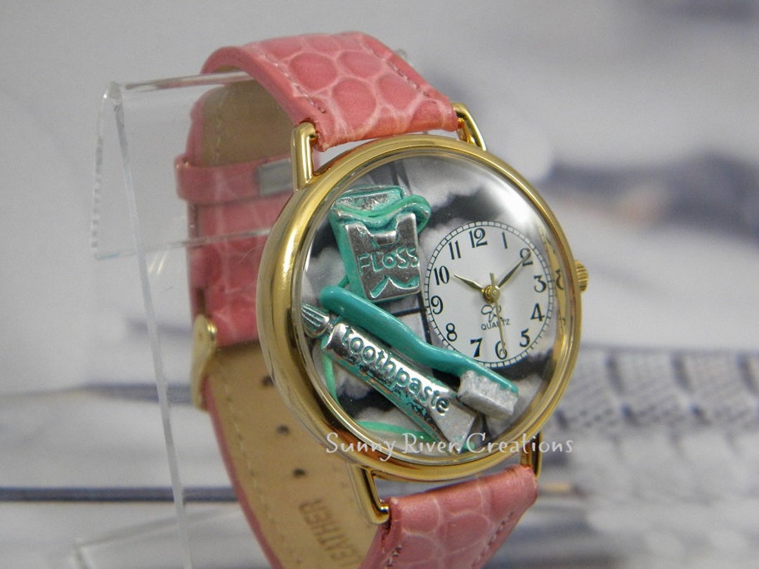 Dentist or Dental Hygienist Watch With Floss Toothbrush and Toothpaste ...