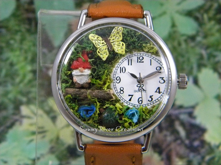 Gnome Watch With Cute Little Gnome Sitting on a Log Greenery | Etsy