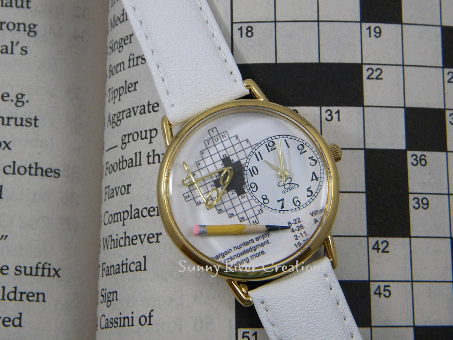 Crossword Puzzle Watch with tiny glasses and tiny pencil. | Etsy
