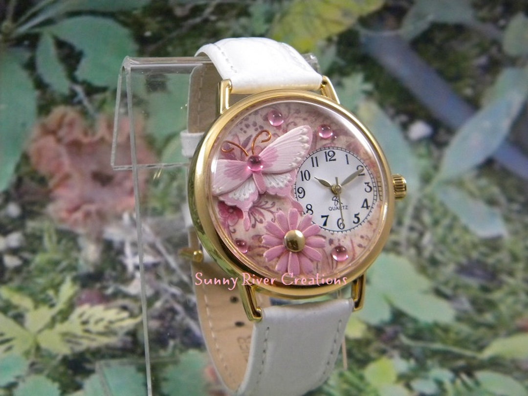 Beautiful Pink Butterfly Watch With Pink Flower Floral - Etsy
