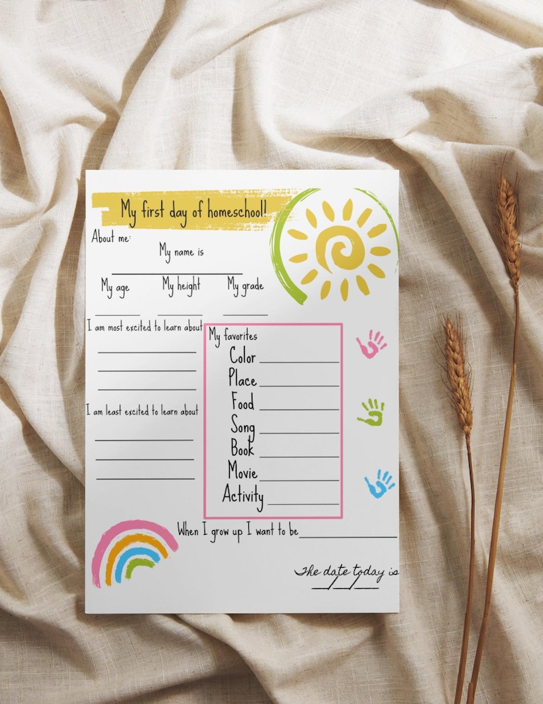 Homeschool First Day Worksheet - Etsy