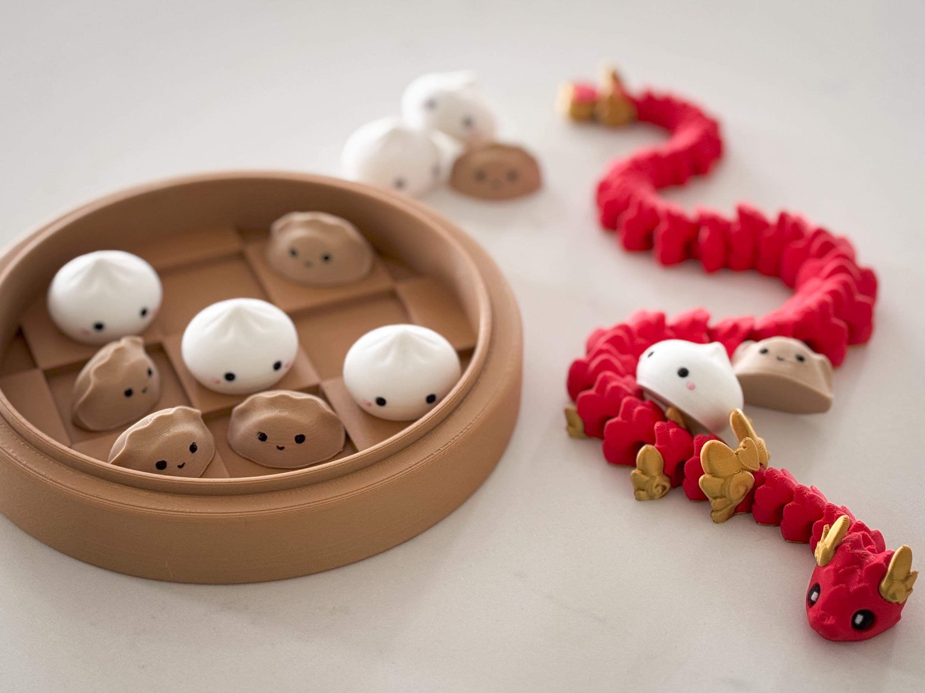 Articulated 3D Printed Snake Flexi Toy: Red and Gold Lunar New Year ...