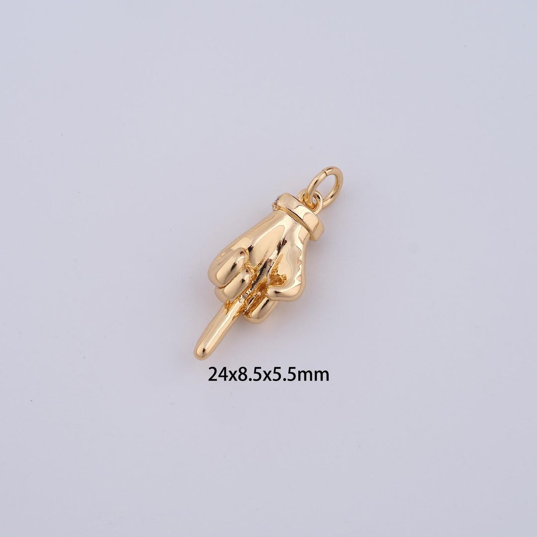18K Gold Filled Middle Finger Charm, Hand Gesture Pendant, Hand Charm ...