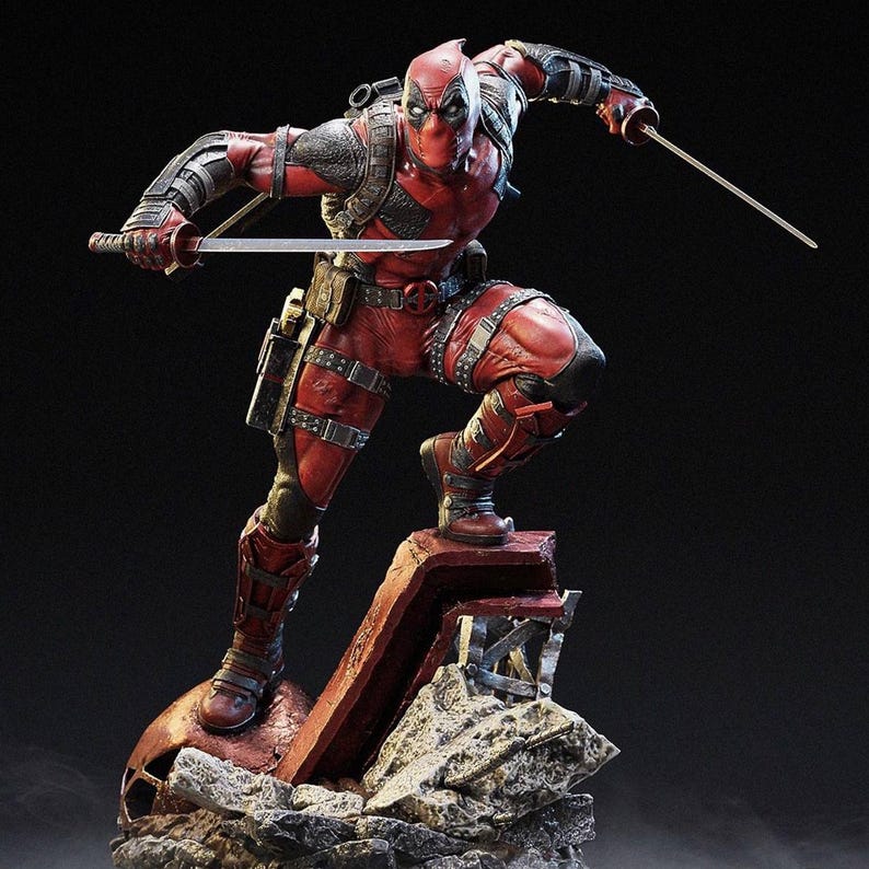 Deadpool Fanart STL Statue | 1/6 Scale | Dual Katana Battle Pose With ...