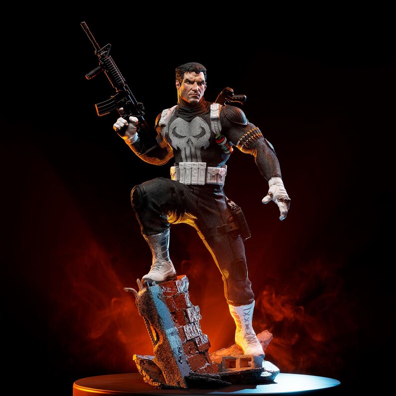 Punisher Fanart STL Statue | 1/6 Scale | Rifle & Rubble Diorama Base ...