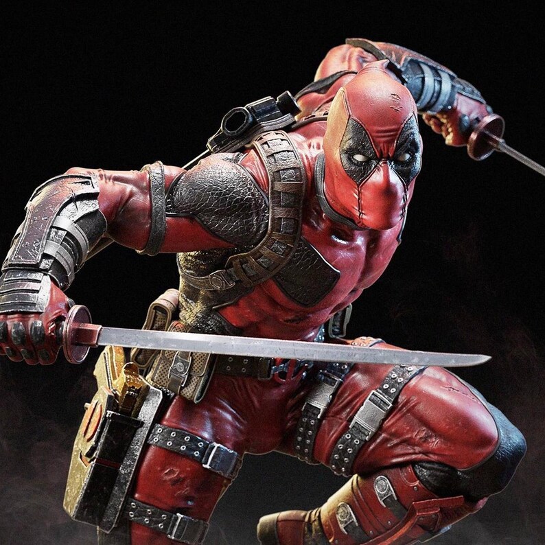 Deadpool Fanart STL Statue | 1/6 Scale | Dual Katana Battle Pose With ...