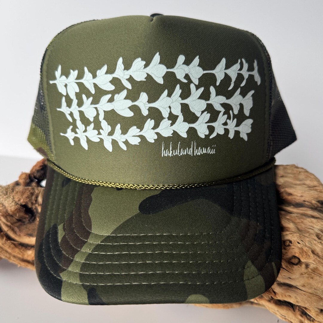 Camo Plumeria Lei Trucker Hat Made in Hawai'i Otto Quality Cap Neutral ...