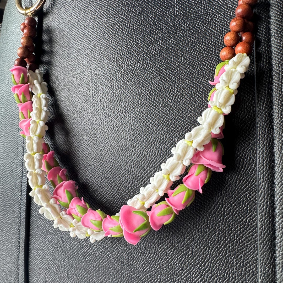 Rose Twist Purse Lei Two Strand Forever Flowers Pink White Crown Pua ...