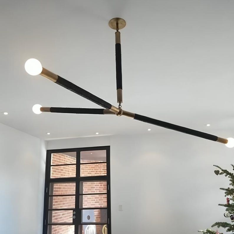 Arrow Shape Leather Slingshot Chandelier, Minimalist Asymmetrical Brass ...