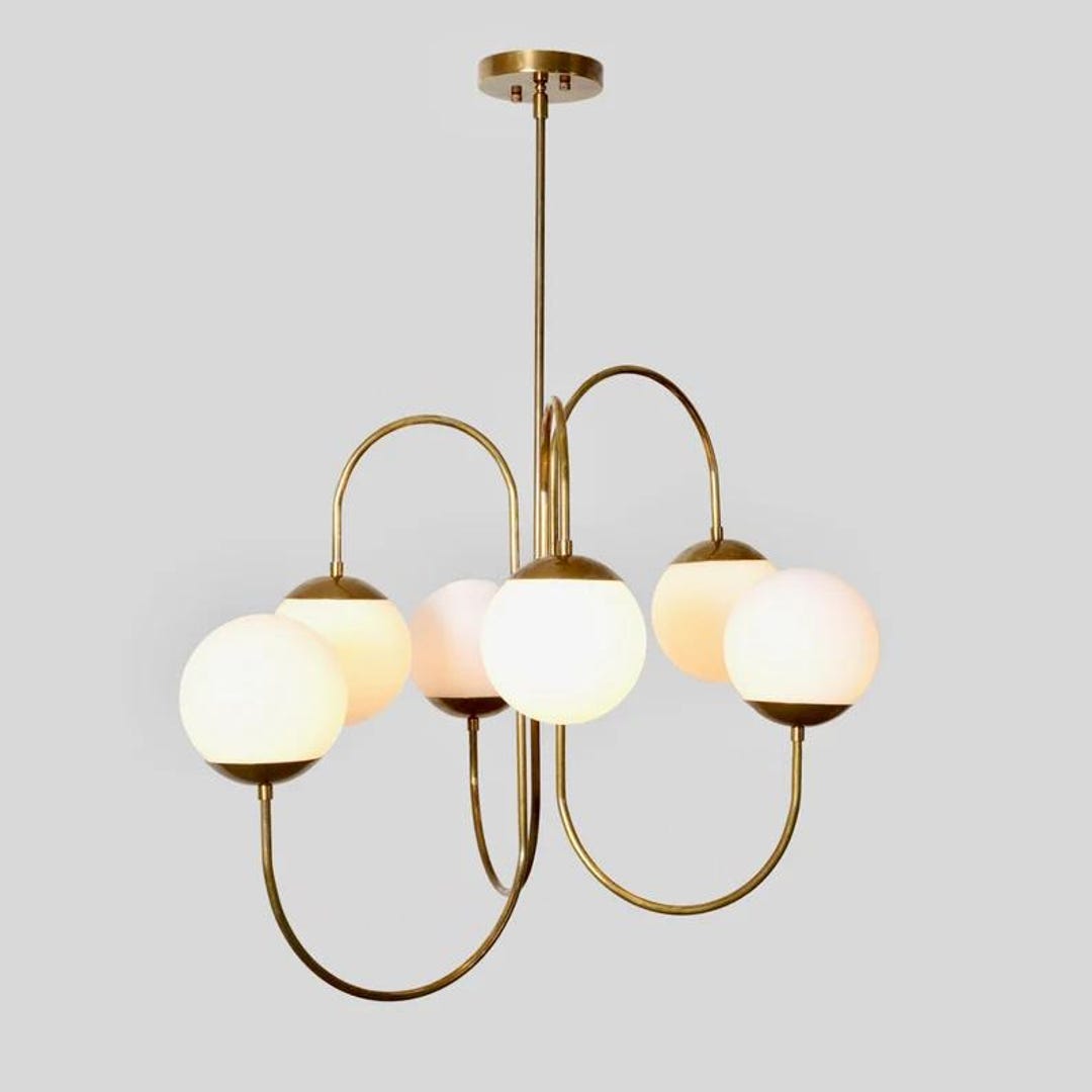 Mid Century Modern Bubble Gooseneck Chandelier 6 Globe, Handcrafted ...
