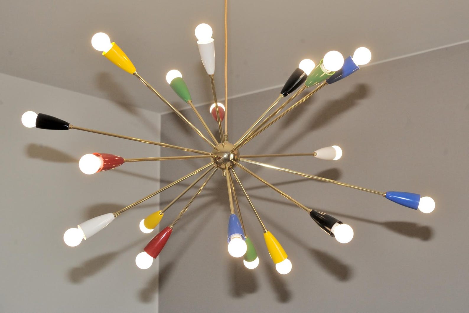 Colorful Multi Shade Sputnik Chandelier, Mid Century Style Brass ...