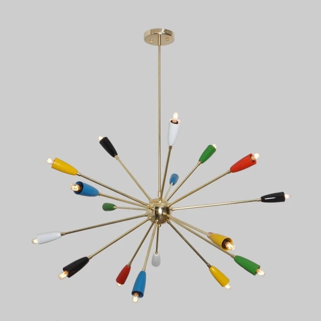 Colorful Multi Shade Sputnik Chandelier, Mid Century Style Brass ...