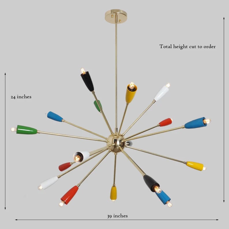 Colorful Multi Shade Sputnik Chandelier, Mid Century Style Brass ...