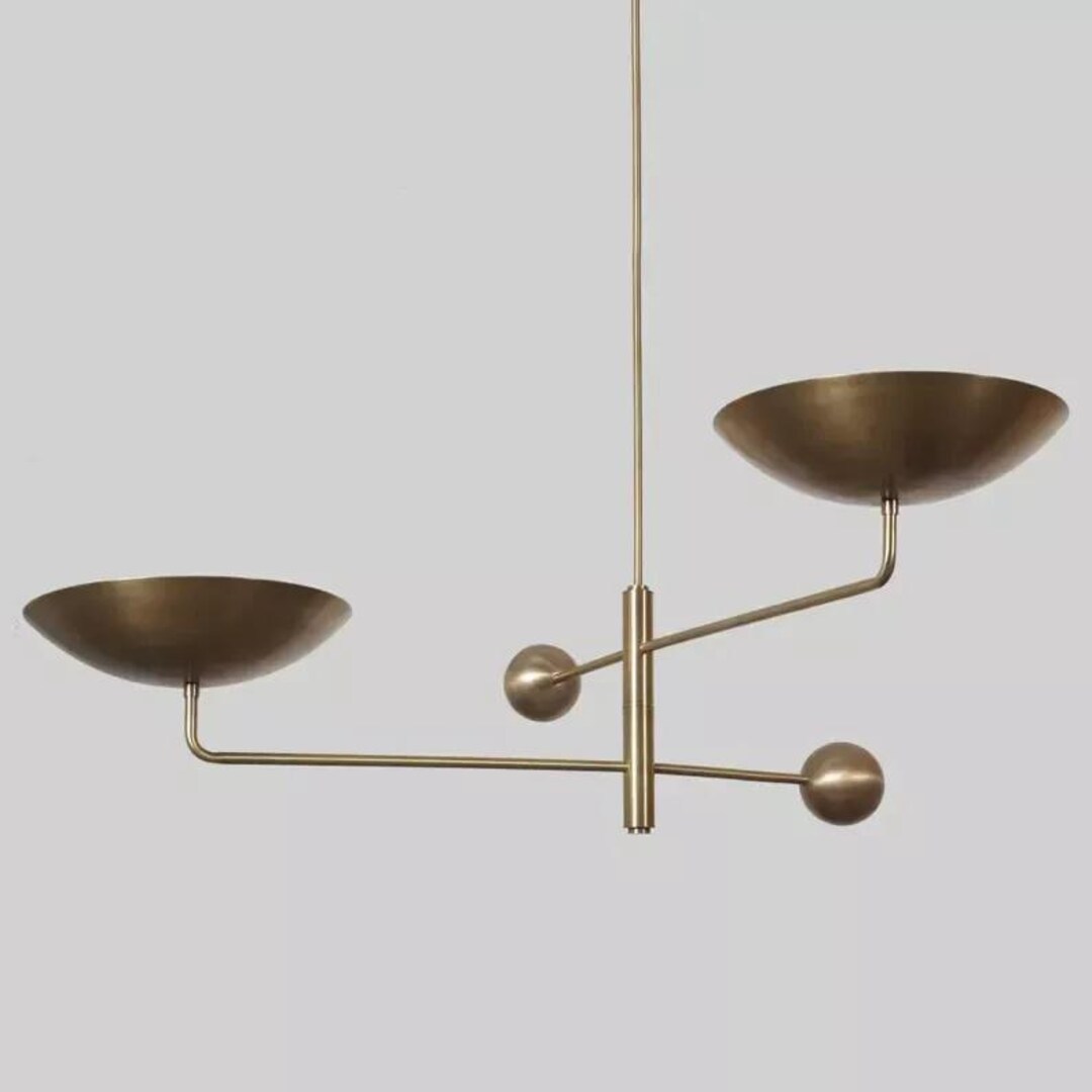 2 Shade Counterbalance Mid Century Ceiling Light, Raw Brass Sputnik ...