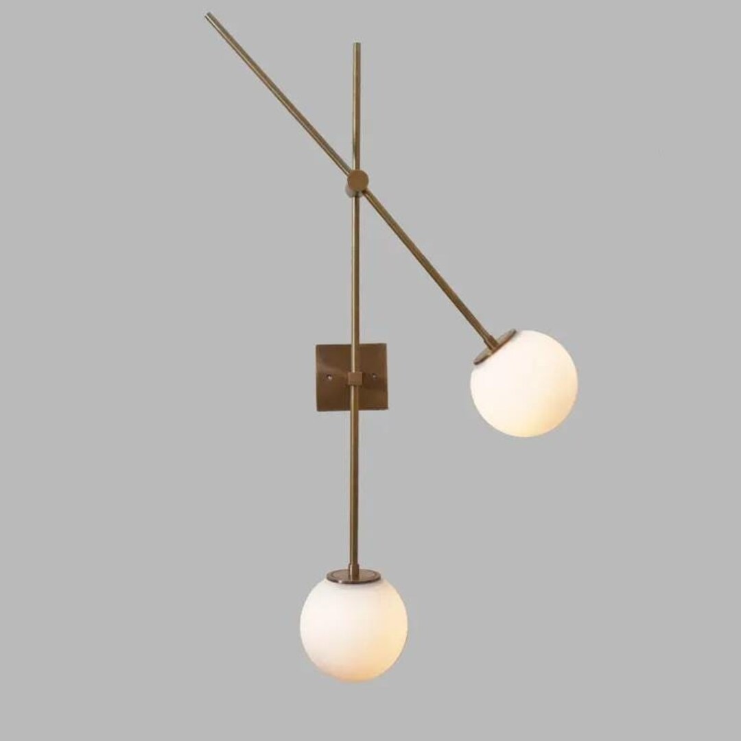 Two Glass Globe Swing Arm Articulating Bedside Wall Lamp, Handcrafted ...