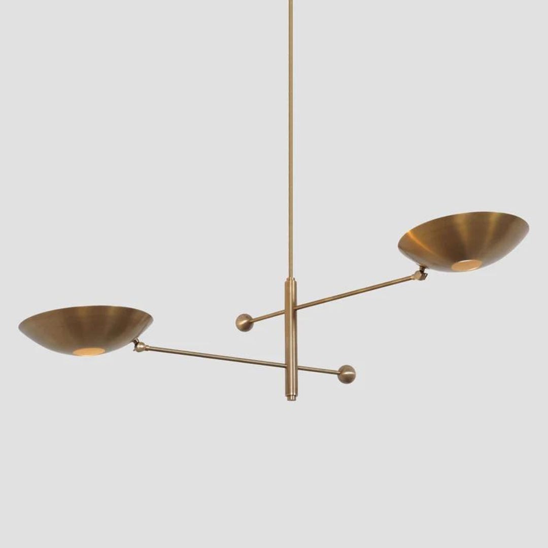 2 Shade Counterbalance Disk Brass Chandelier, Mid Century Modern ...