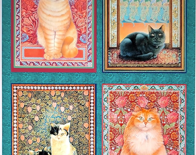 Sophisticats, Cat Blocks Panel, Dark Teal, 2981P-69, RARE Find! 24.5" X ...