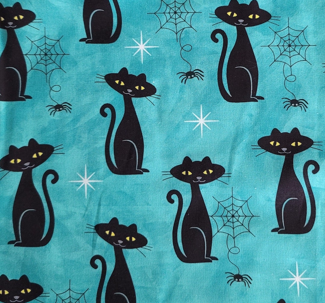 Hocus Pocus, Cat Charms, Halloween, Michael Miller, CX9738, Teal, 100% ...