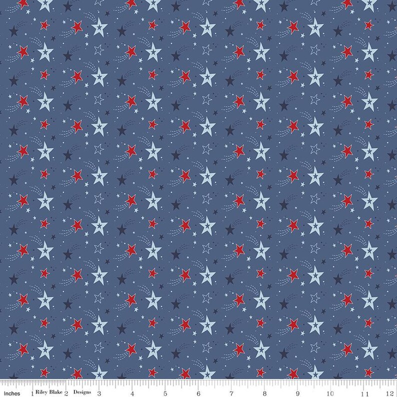 Stars & Stripes Forever Lori Whitlock Blue Shooting Stars 100% Cotton ...