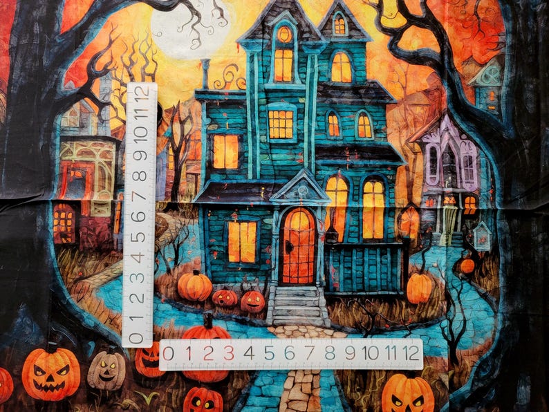 NEW! Creepin It Real Spooky Halloween Panel Haunted House and Pumpkins ...