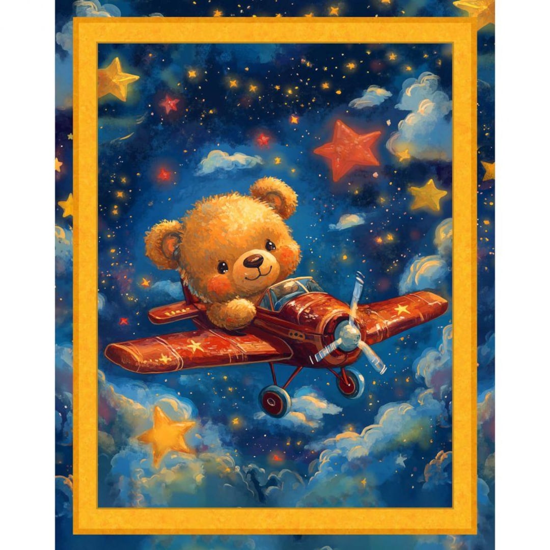 Airplane Teddy Panel Cute Teddy Bear Flying Airplane Among the Clouds ...