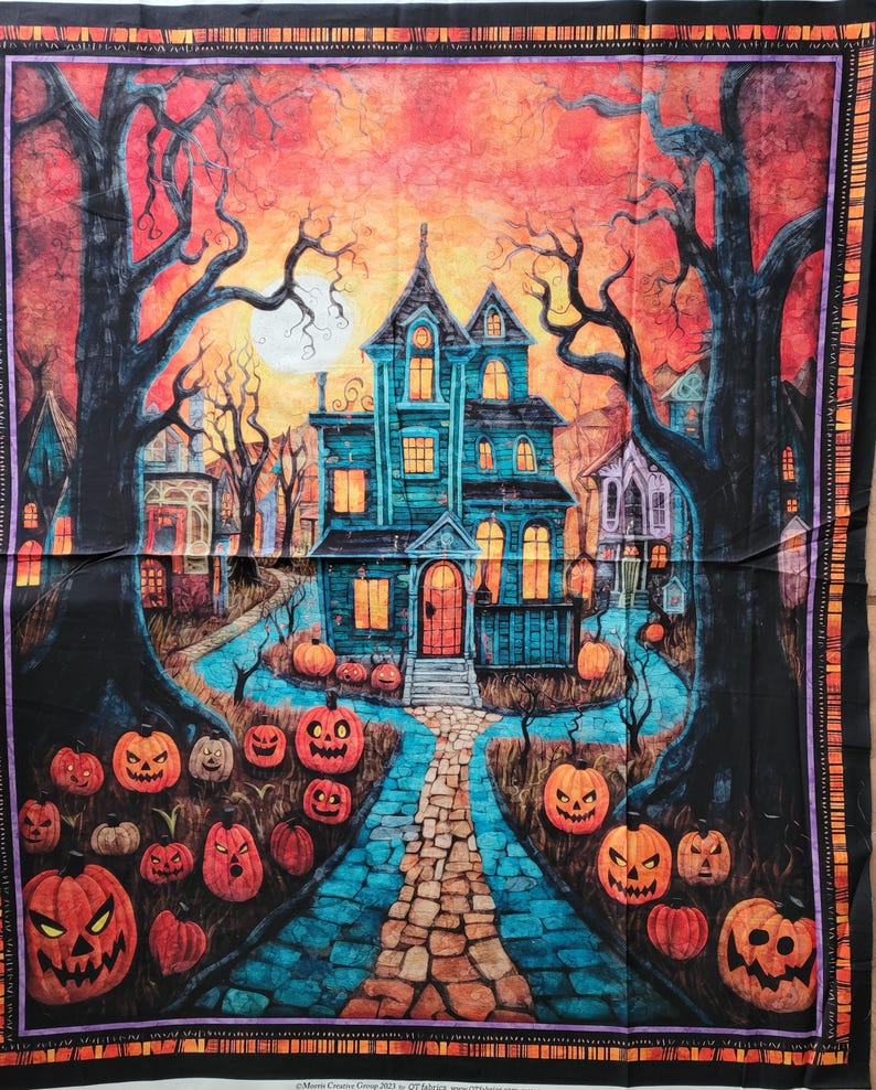 NEW! Creepin It Real Spooky Halloween Panel Haunted House and Pumpkins ...