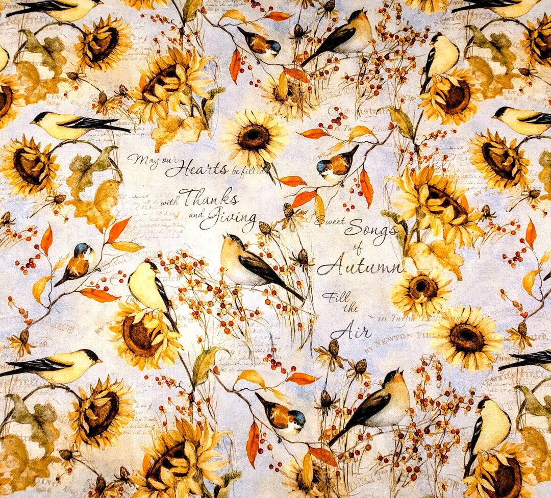 34 INCH REMNANT, Susan Winget Harvest Bird Song, Sunflowers, Fall ...