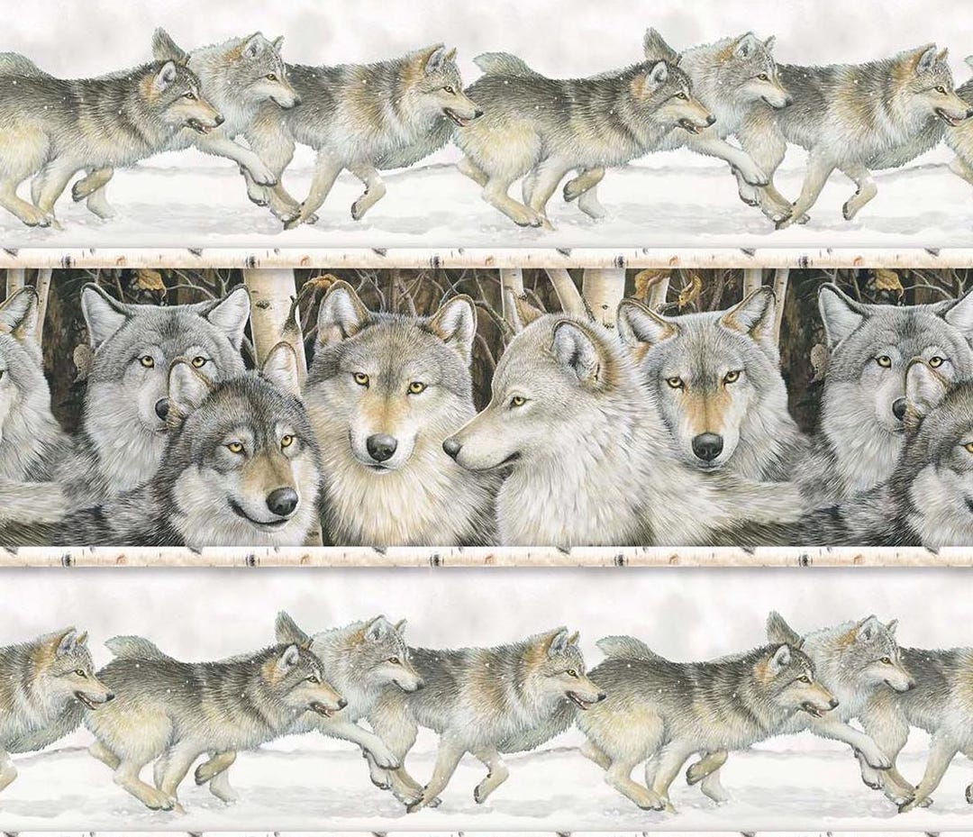 RARE! Gray Wolf by Kathy Goff Running Wolves Border Strip Quilt Wolf ...
