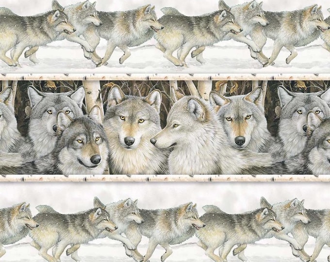 RARE! Gray Wolf by Kathy Goff Running Wolves Border Strip Quilt Wolf ...