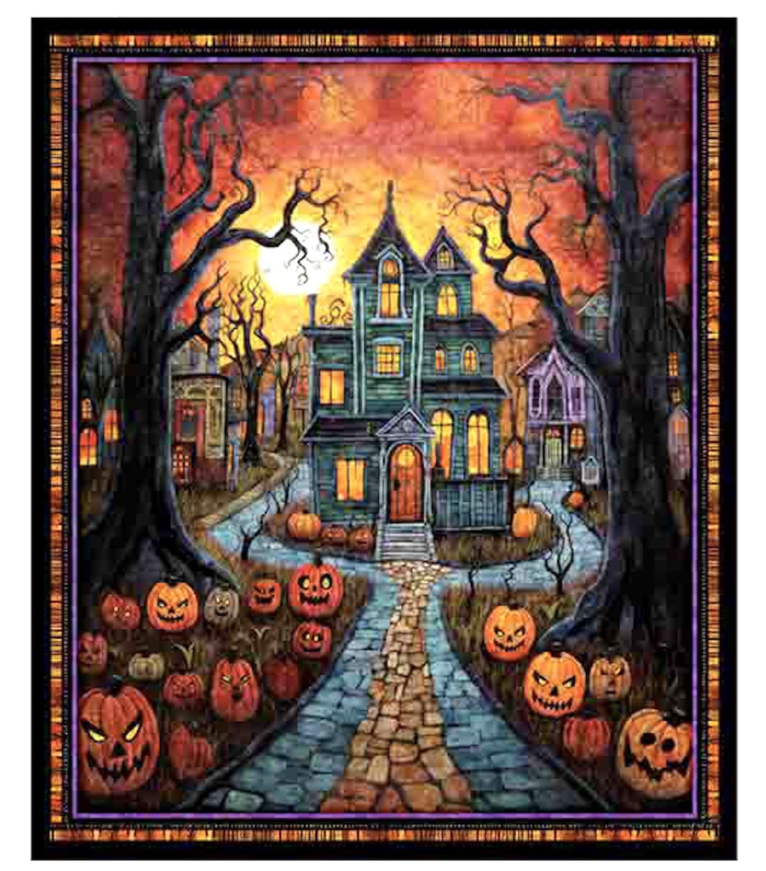 NEW! Creepin It Real Spooky Halloween Panel Haunted House and Pumpkins ...