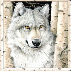 RARE! Gray Wolf Panel by Kathy Goff Wolves Roaming Wilderness Plains ...