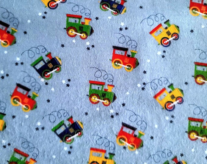 Choo Choo Train on Blue Cute Little Multi Colored Trains on Flannel ...
