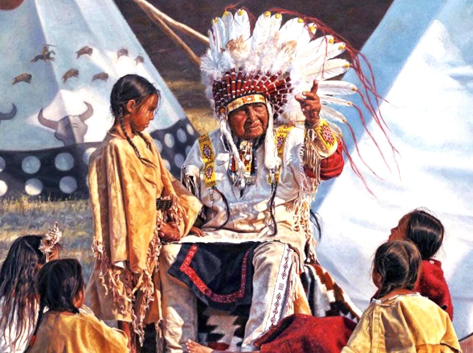 American Indian Chief Teaching the Young Indian Buffalo Tales Americana ...