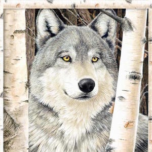 RARE! Gray Wolf Panel by Kathy Goff Wolves Roaming Wilderness Plains ...