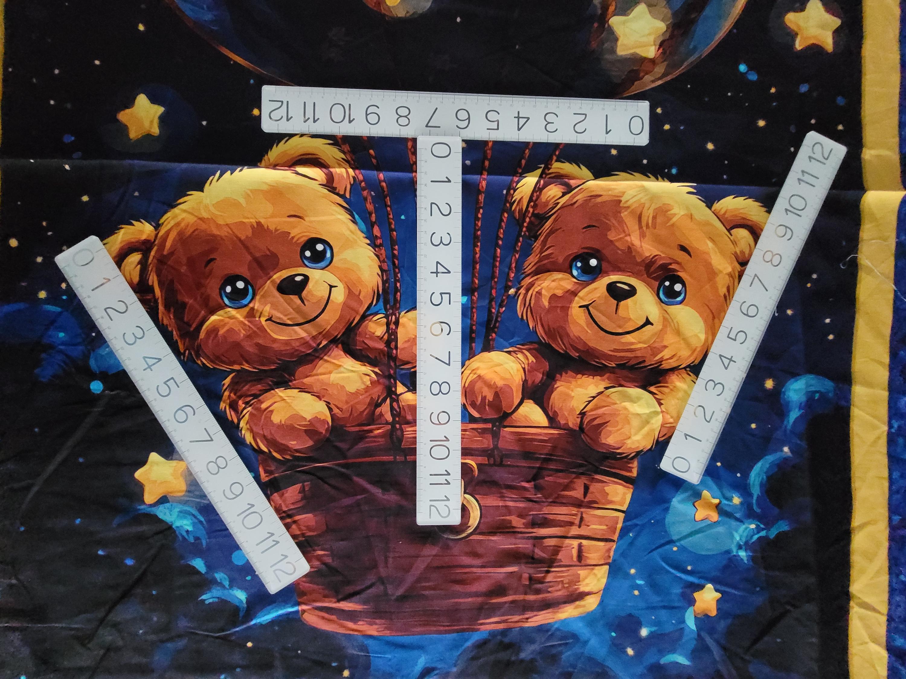 Hot Air Balloon Teddy Panel Cute Teddy Bear Flying Among the Clouds and ...