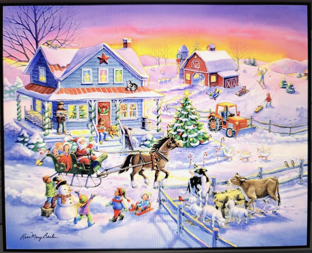 Country Christmas, Santa, Snowman, Horse Drawn Sleigh, Children ...