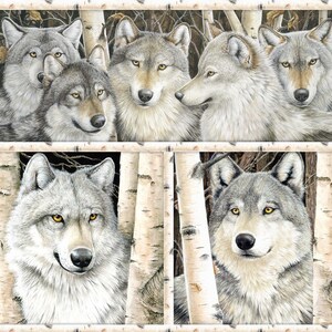 RARE! Gray Wolf Panel by Kathy Goff Wolves Roaming Wilderness Plains ...