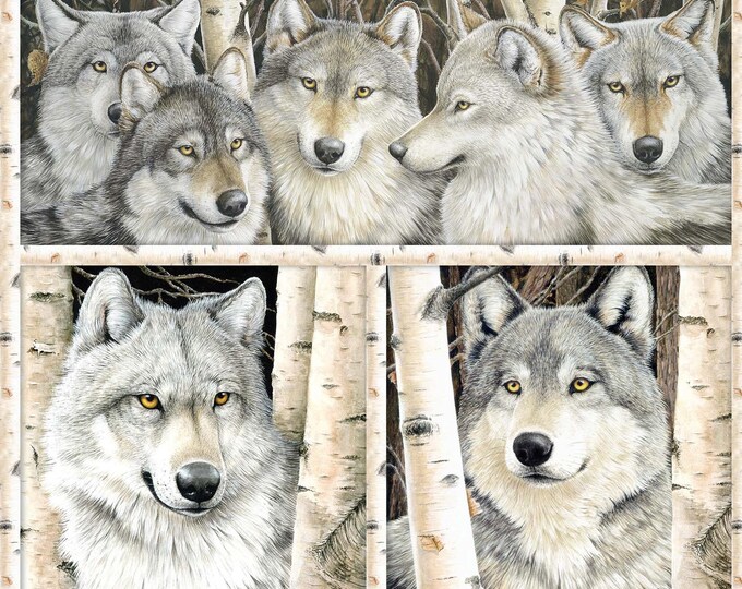 RARE! Gray Wolf Panel by Kathy Goff Wolves Roaming Wilderness Plains ...