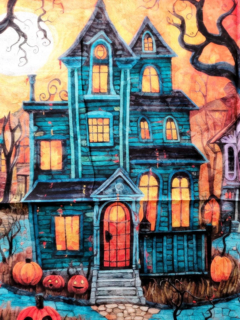 NEW! Creepin It Real Spooky Halloween Panel Haunted House and Pumpkins ...