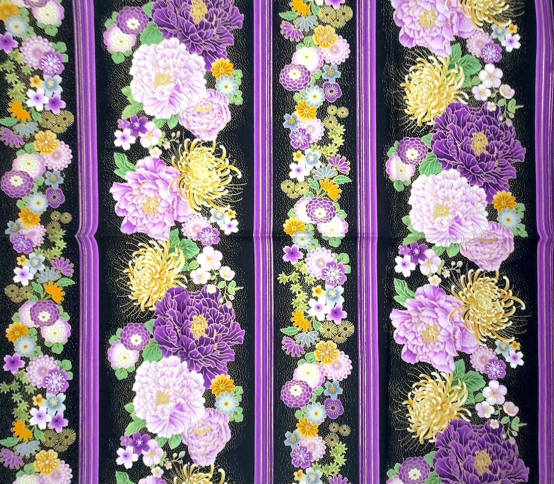 Majestic Floral Boarder Stripe Beautiful Peony Mum Metallic Gold ...