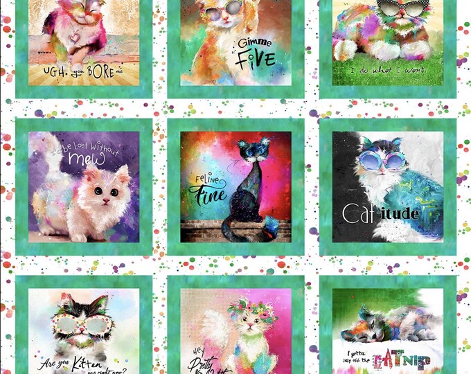 Good Kitty Panel, Colorful Kitty Cats, Connie Haley, I Gotta Lay off the Catnip, 16541-WHT, 3 ...