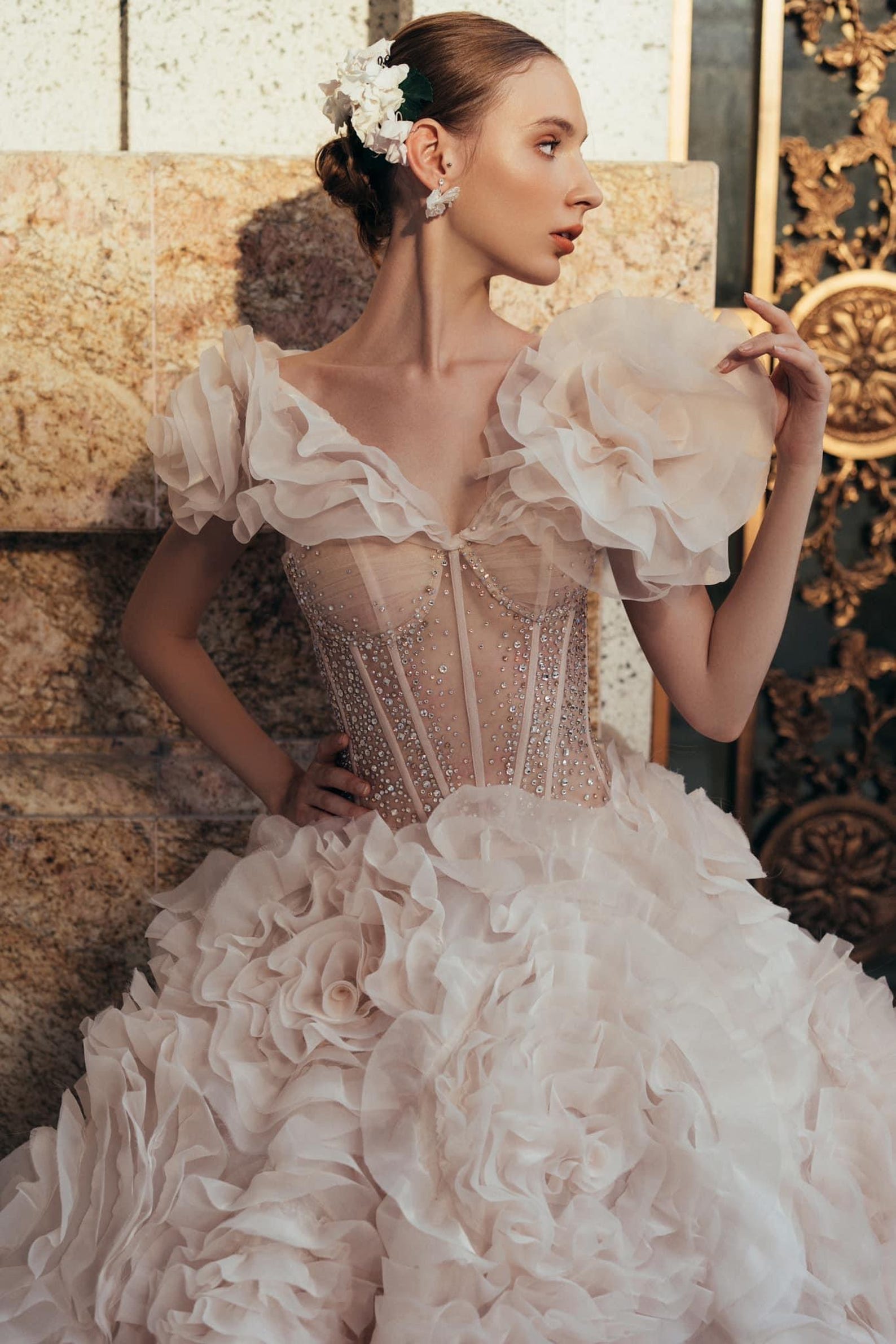 Luxury Wedding Gown With Handcrafted Floral Lace and Long Flowing Train ...